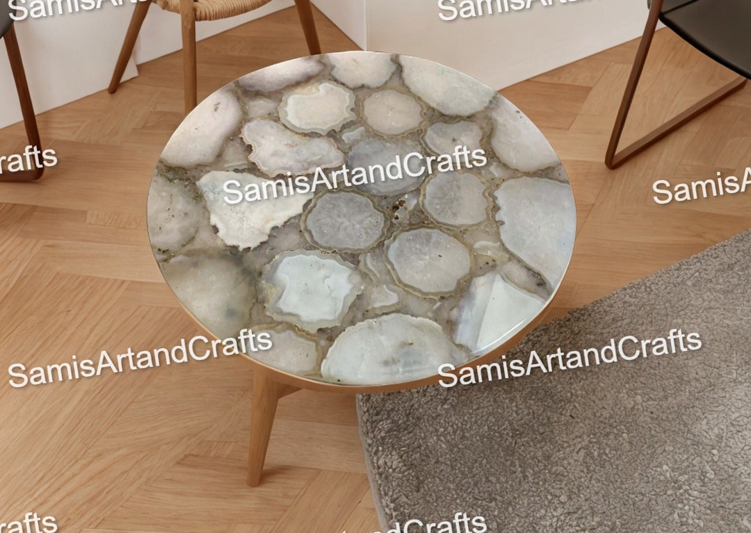 White Agate Table Top, Agate Corner Table Top, Semi Precious Stones ...