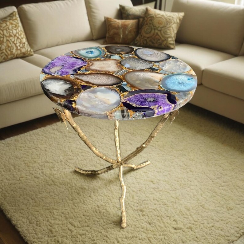 Handcrafted Mix Agate Round Coffee Table | Natural Gemstone Design - Etsy