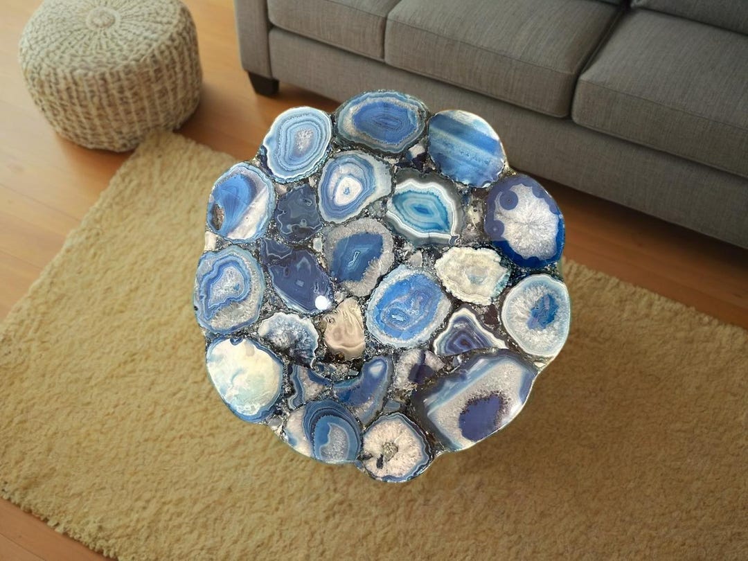Buy Live Edge Blue Gemstone Coffee Table Top Handmade Crystal Healing ...