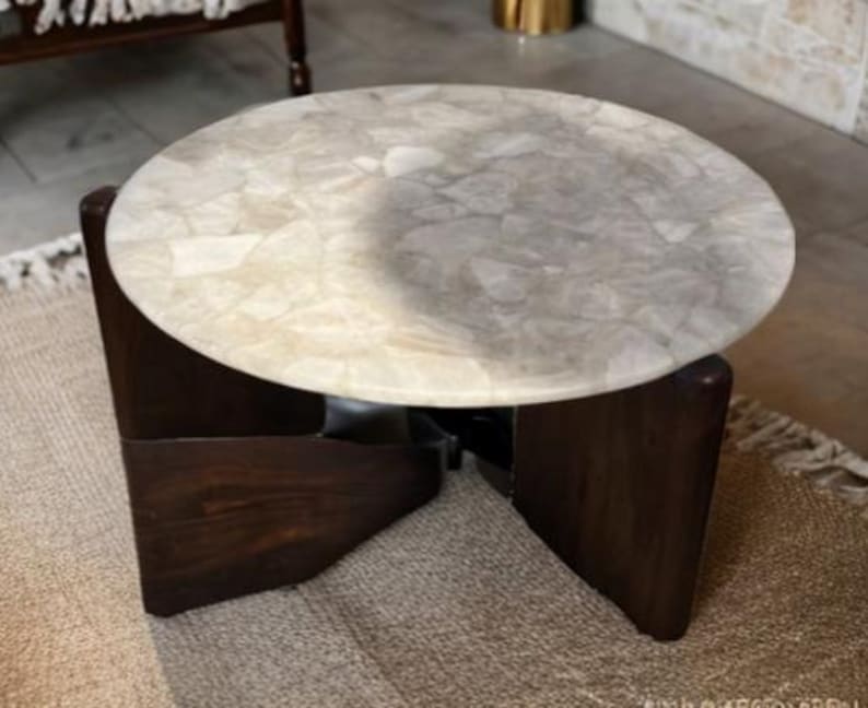 Buy Quartz Coffee Table, Crystal Quartz Round Table, Side Table, Marble ...