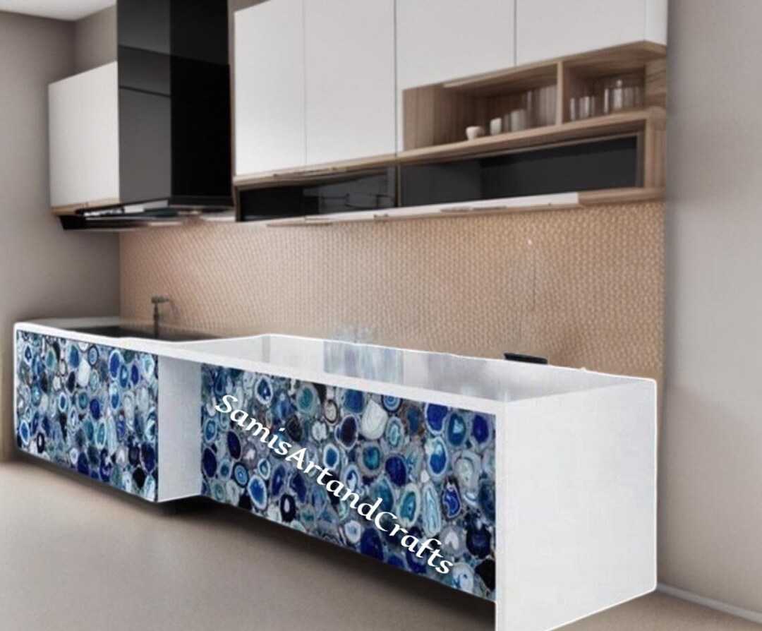Blue Agate Kitchen Countertops, Gemstone Bathroom Countertops, Handmade ...
