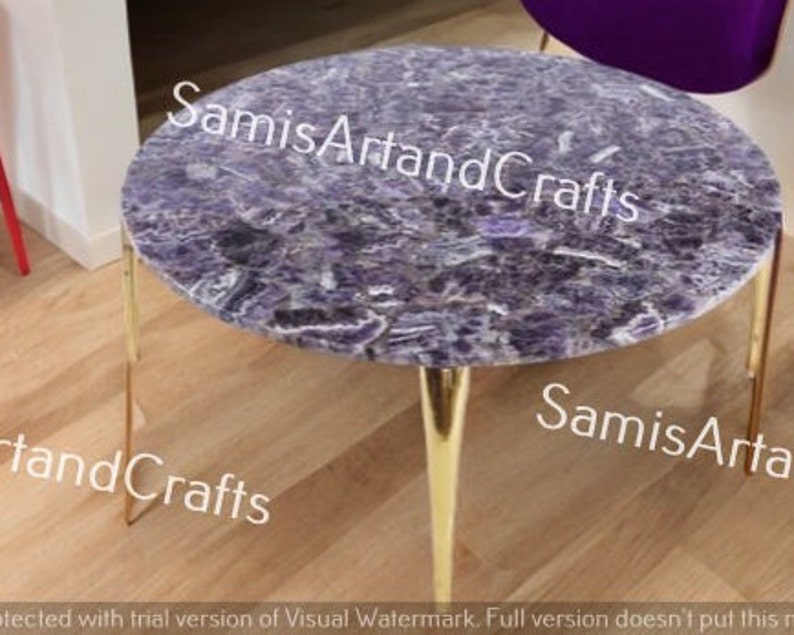 Purple Amethyst Stone Coffee Table, Round Sofa Center Table Top, Gemstone Office Decor Tables ...