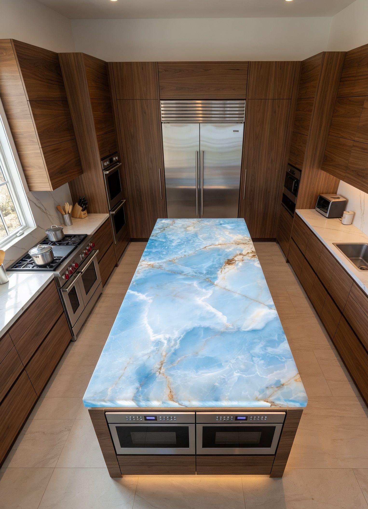 Luxury Blue Onyx Countertop | Custom Kitchen Island Slab | Translucent ...