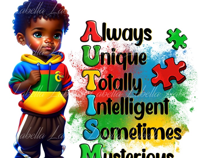 Autism Little Boy Clipart Autism Awareness PNG Melanin Black - Etsy