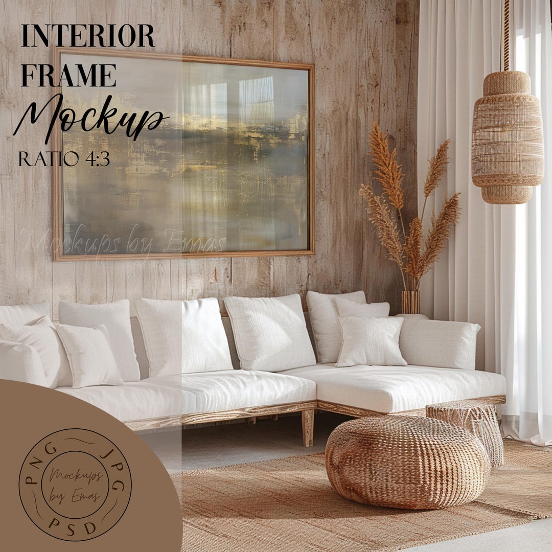 Frame Mockup 4x3 Ratio I Living Room Art I Smart Object PSD I ...