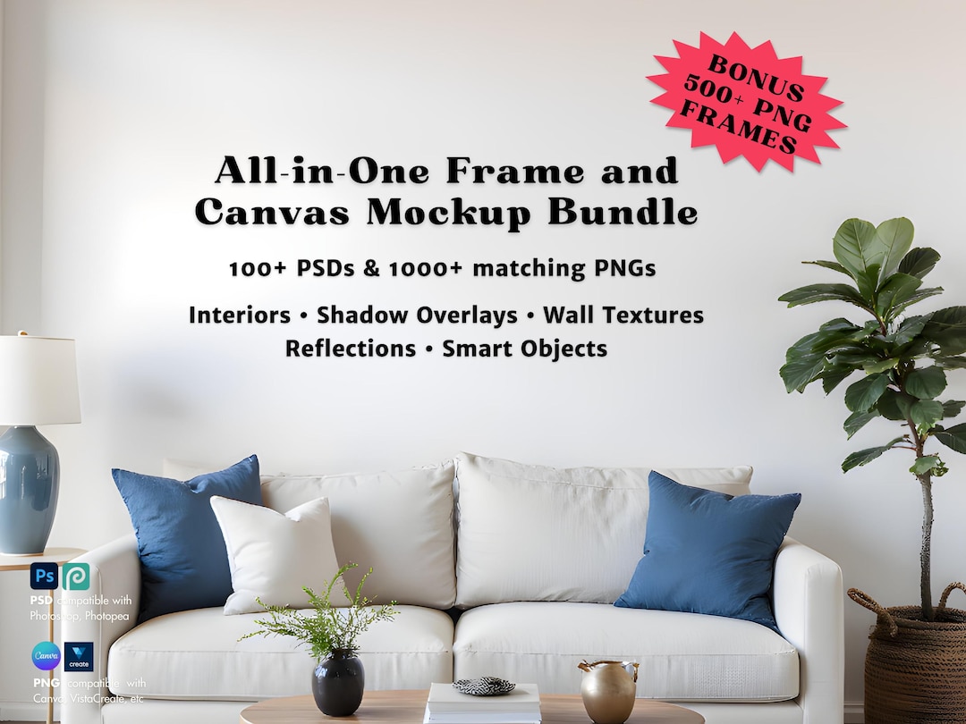 All-in-one Frame and Canvas Mockup Creator, Frame & Canvas PSD PNG, 12 ...