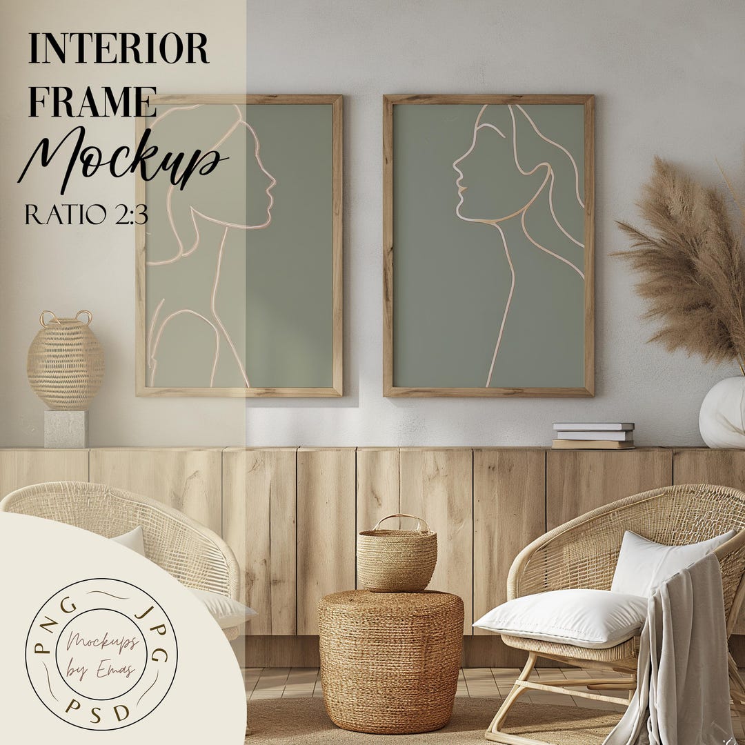 Natural Boho Style Mockup | 2x3 Size Frame Mockup PSD | Contemporary ...