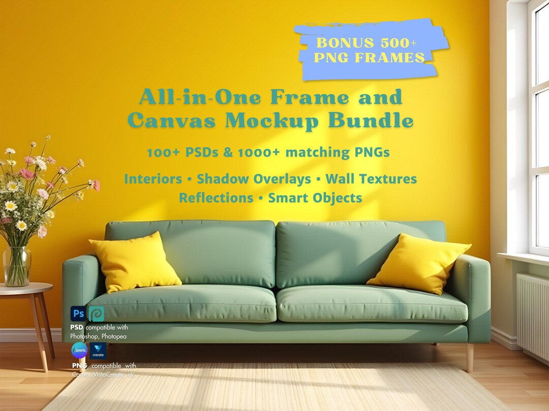 Mockup Bundle, All-in-one Frame & Canvas Mockup Creator, Canvas Mockup ...