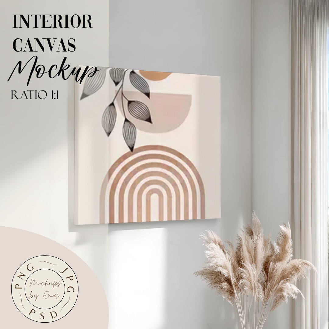 Canvas Mockup Interior Canvas Mockup Ratio 1x1 Wall Art Display PSD ...