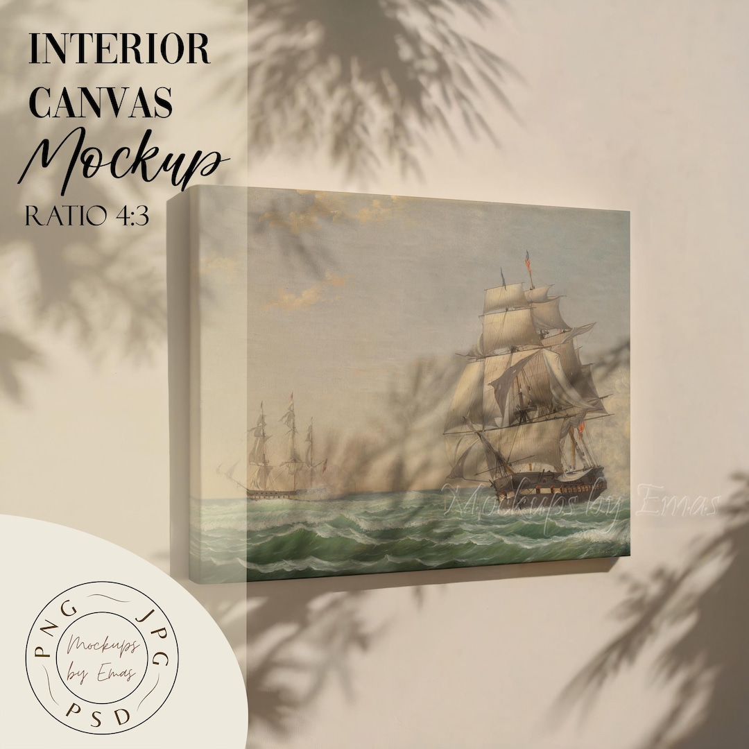 Living Room Canvas Mockup PSD | 4x3 Ratio Canvas Mockup | Coastal Style ...