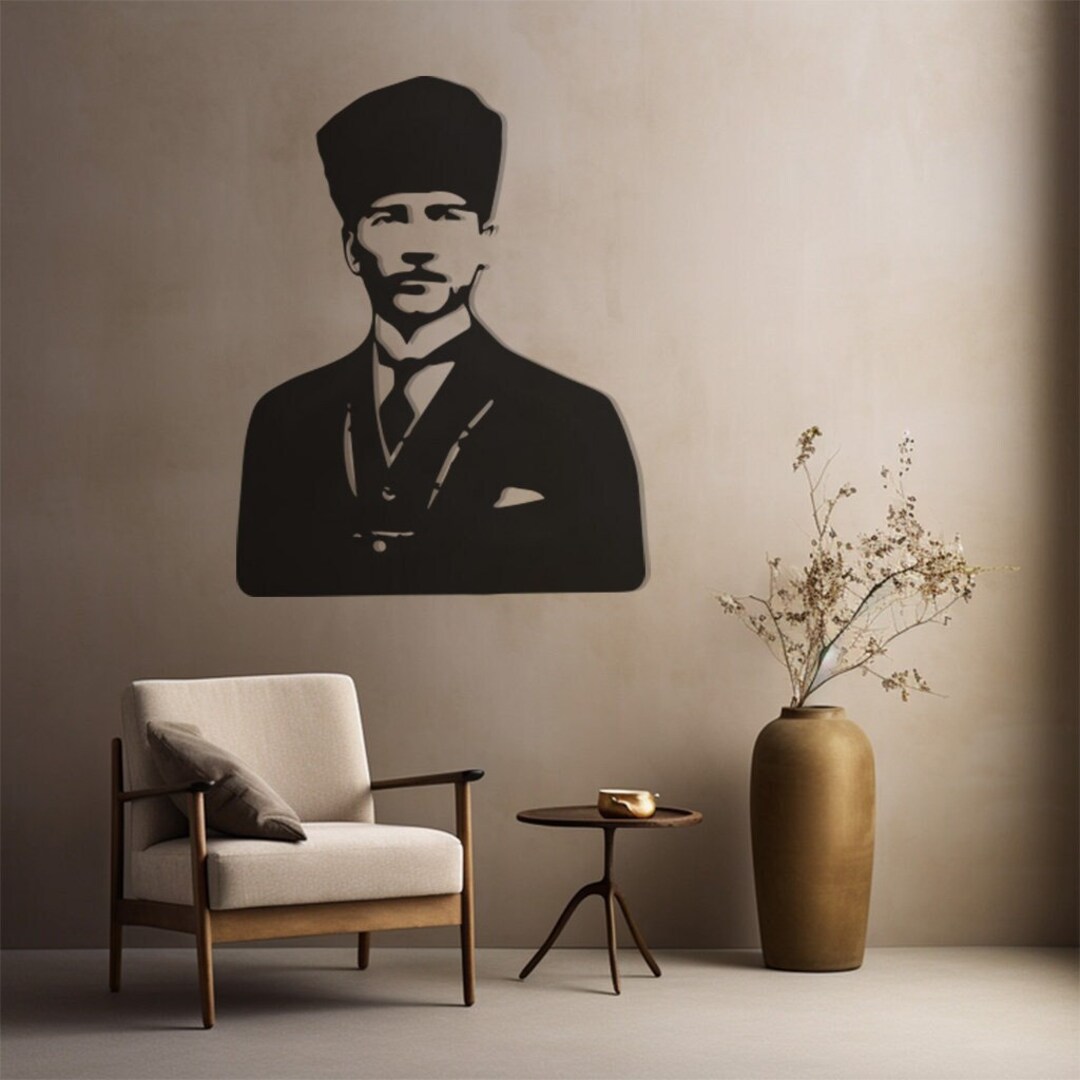 Mustafa Kemal Ataturk Portrait Metal Wall Decor, Revered Leader Artwork ...