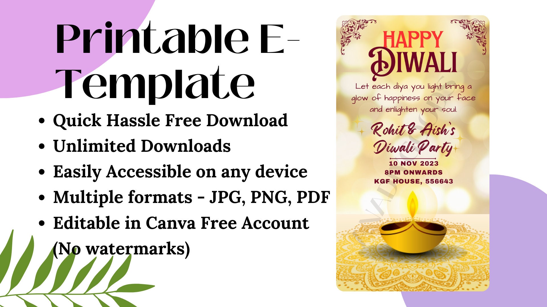 Diwali Invitation Diwali Greeting Printable Diwali Digital - Etsy