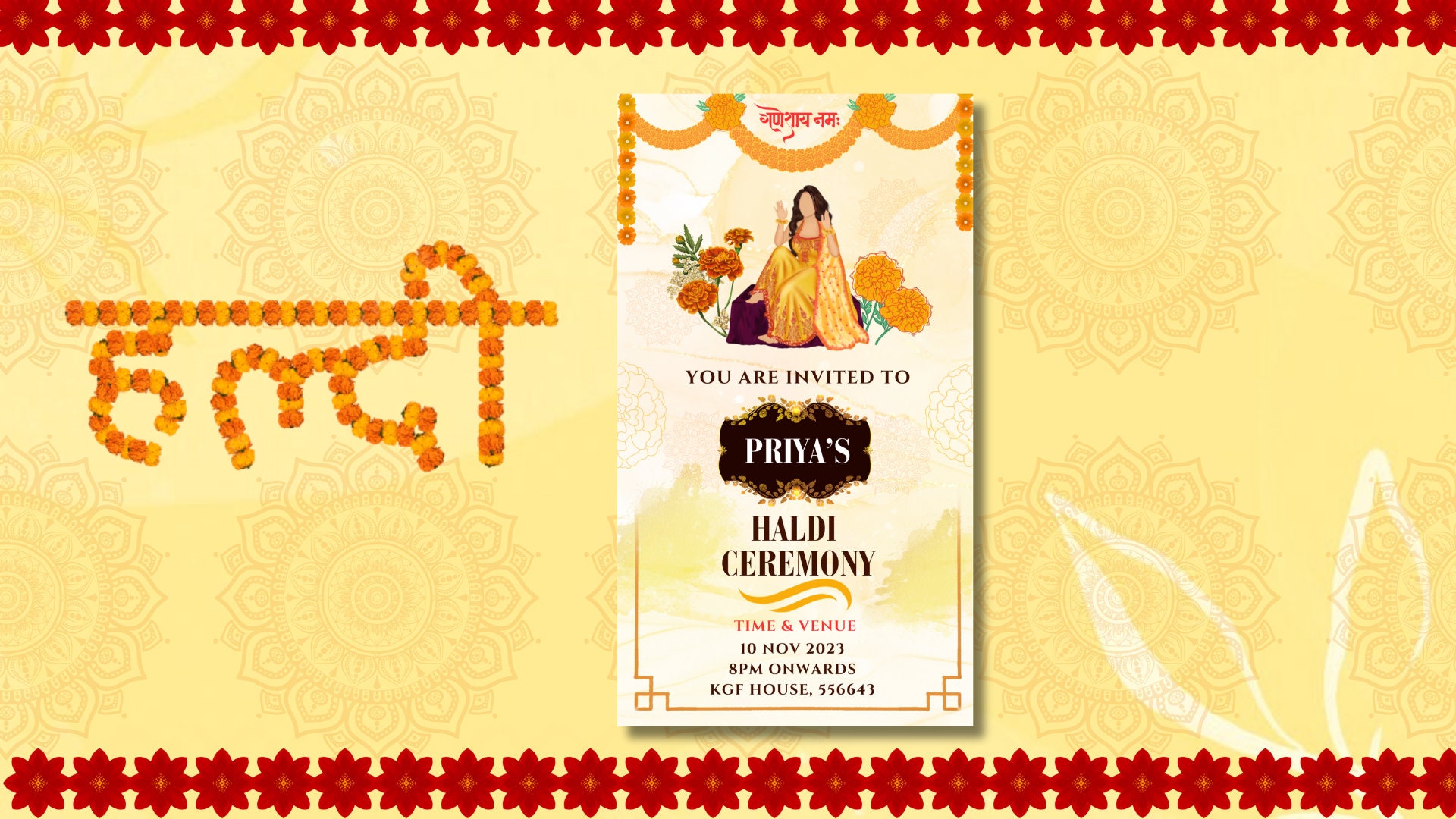 HALDI INVITATION CARD Template Canva Indian Haldi Invitation - Etsy