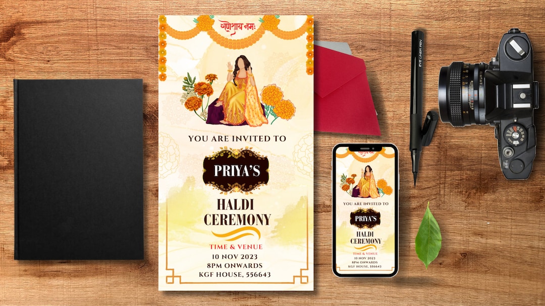 HALDI INVITATION CARD Template Canva, Indian Haldi Invitation Card ...