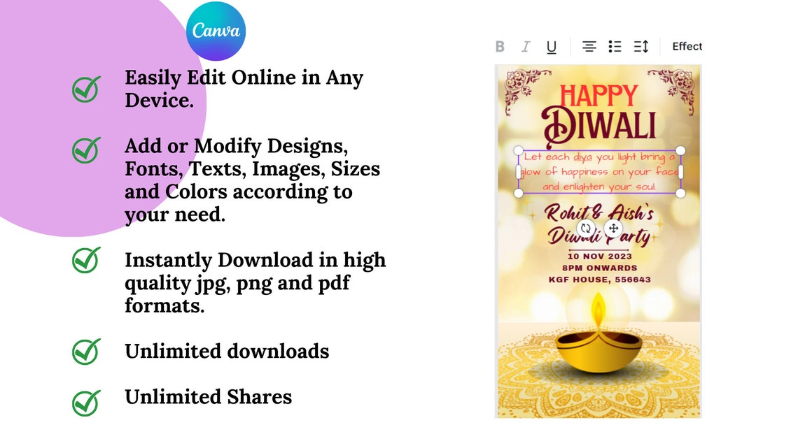 Diwali Invitation Diwali Greeting Printable Diwali Digital - Etsy