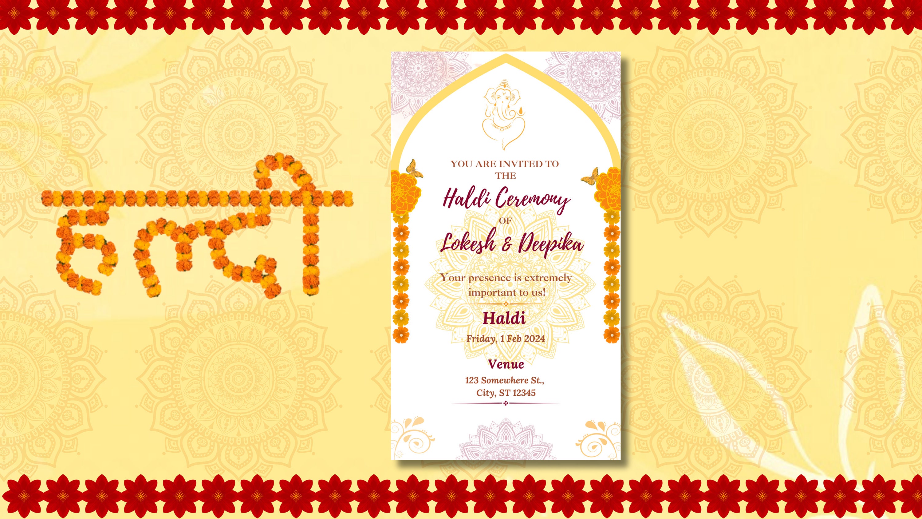 HALDI INVITATION CARD Template Canva Indian Haldi Invitation - Etsy