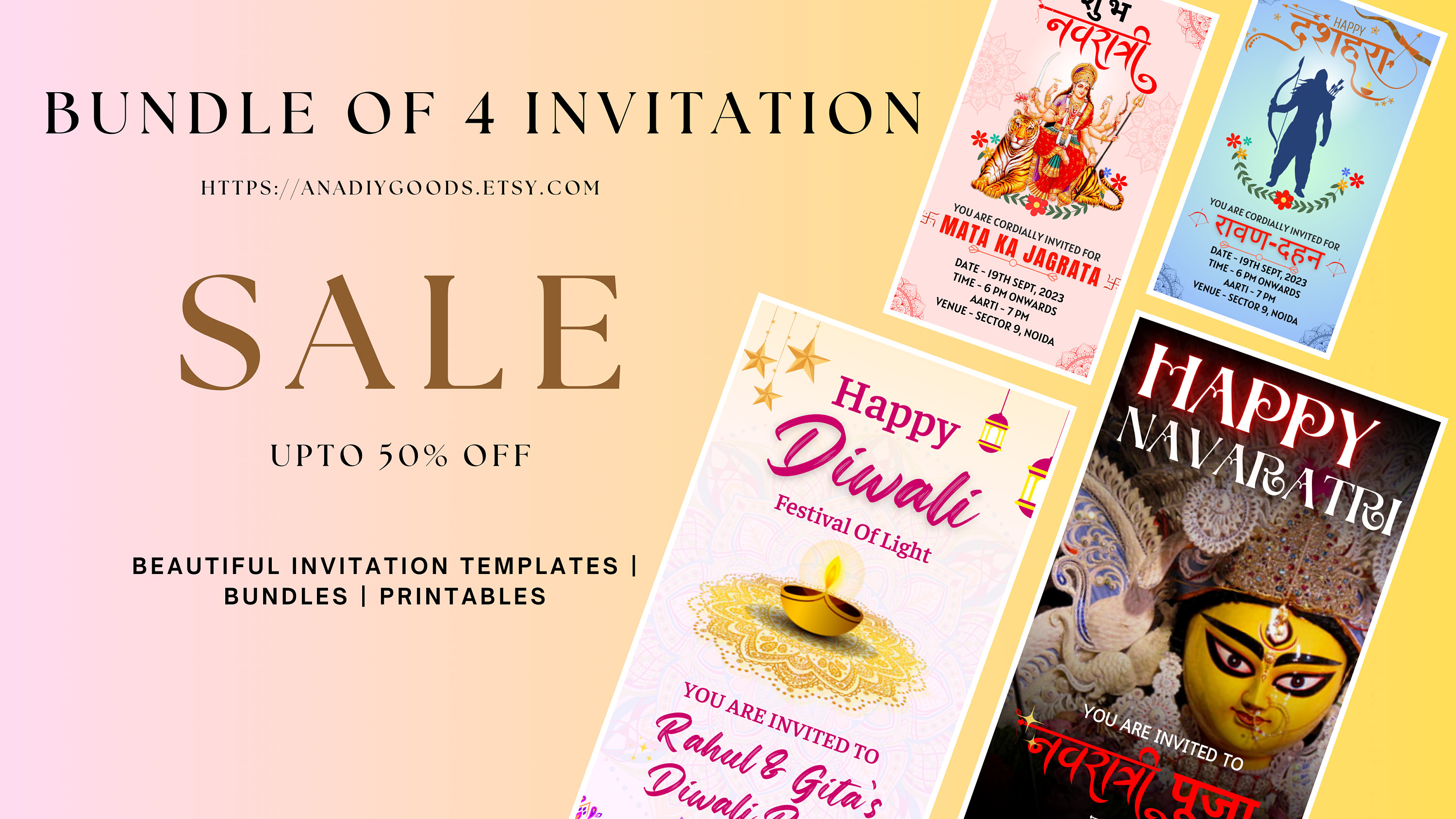 Durga Puja Canva Template, Diwali Invitation Template, Dussehra ...