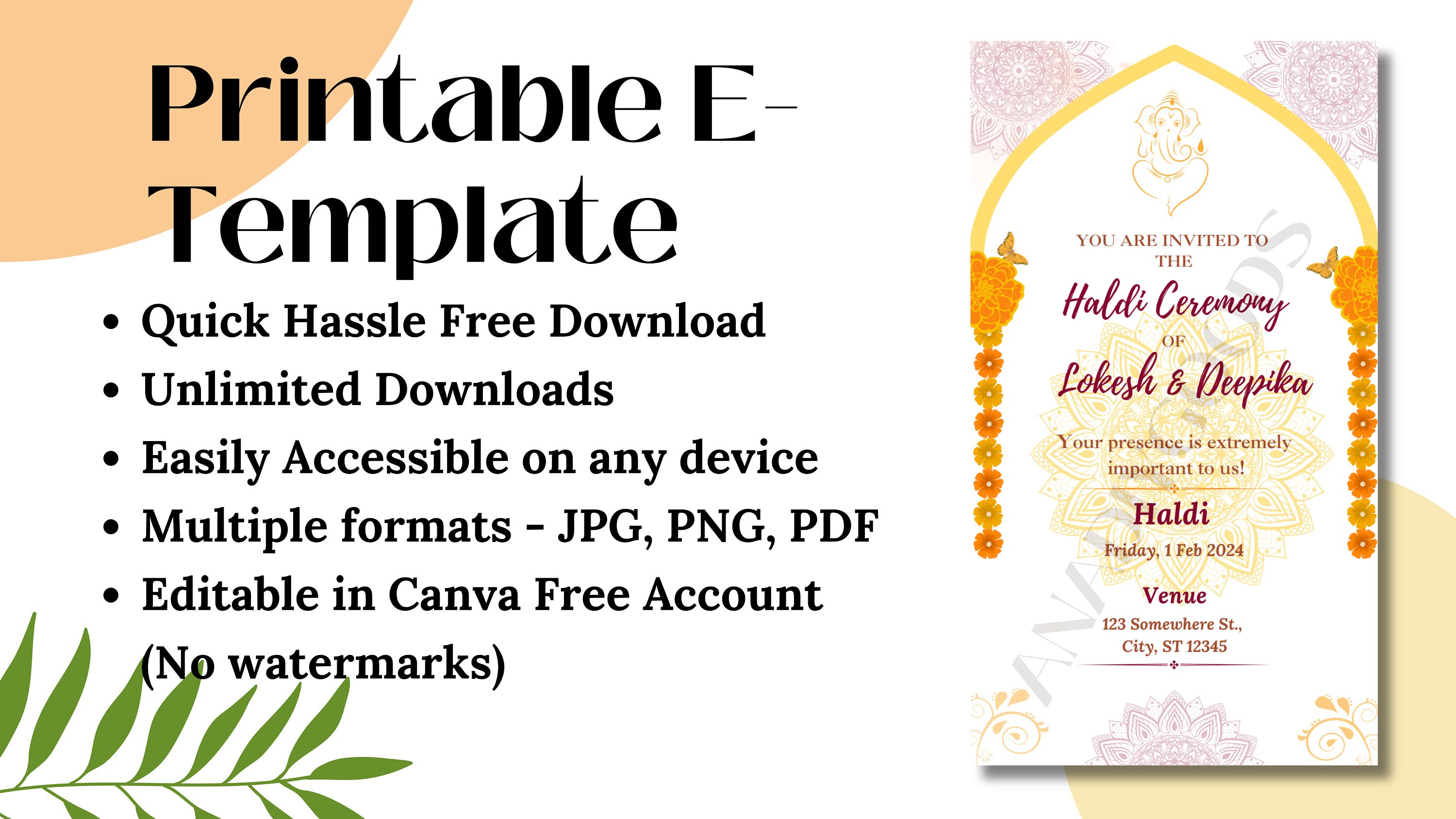 HALDI INVITATION CARD Template Canva Indian Haldi Invitation - Etsy