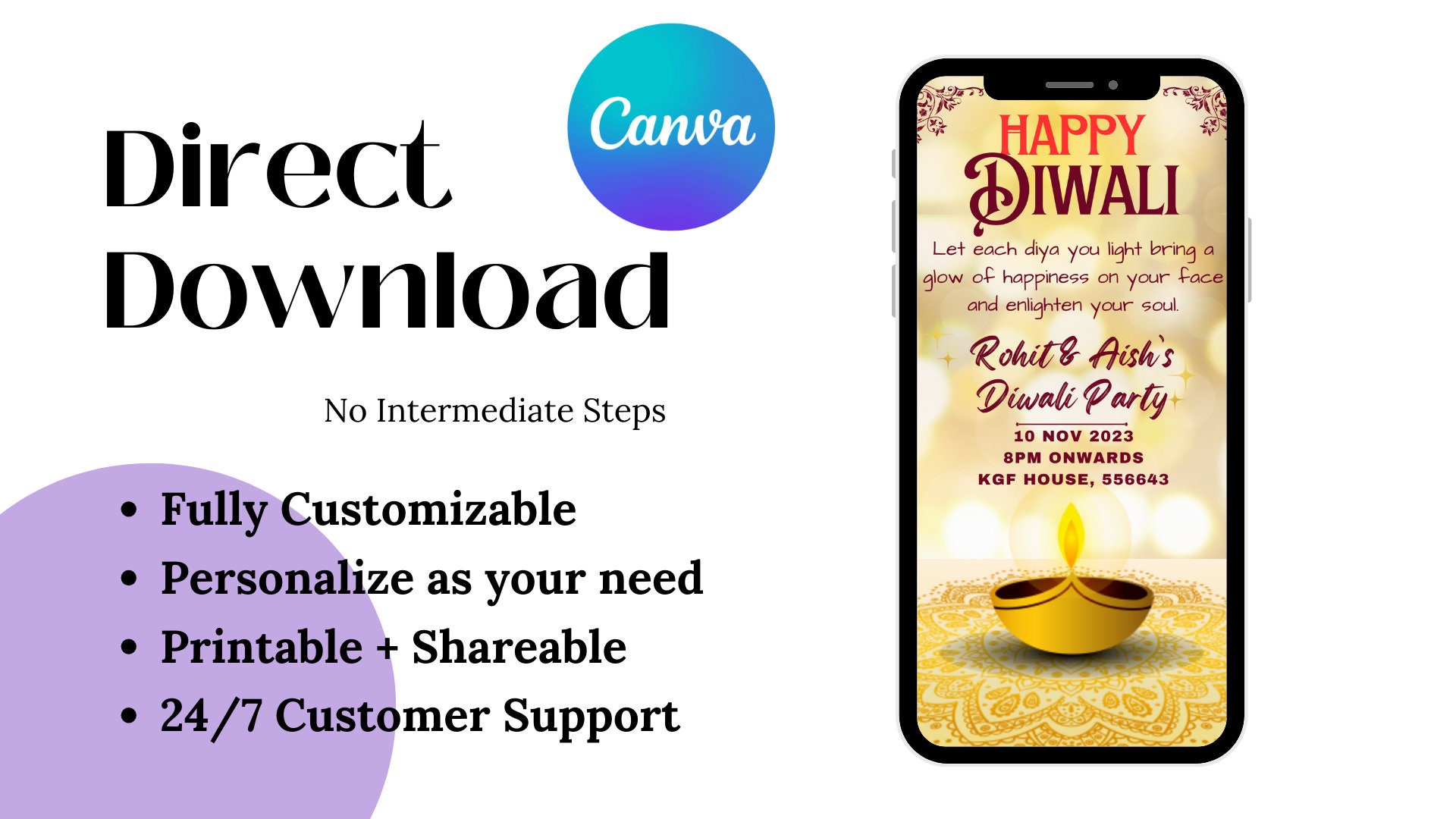 Diwali Invitation Diwali Greeting Printable Diwali Digital - Etsy