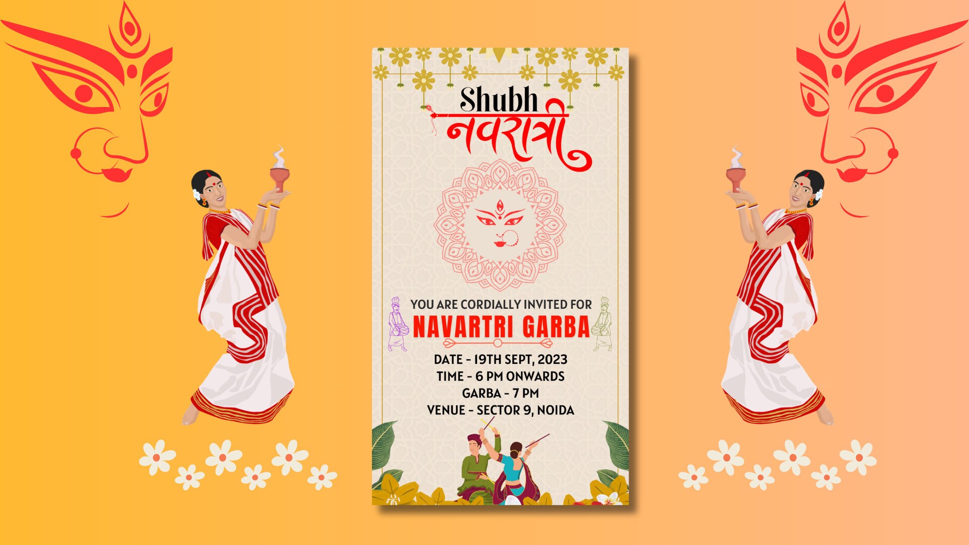 Durga Puja Canva Template, DIY Template, Editable Digital Invitation ...