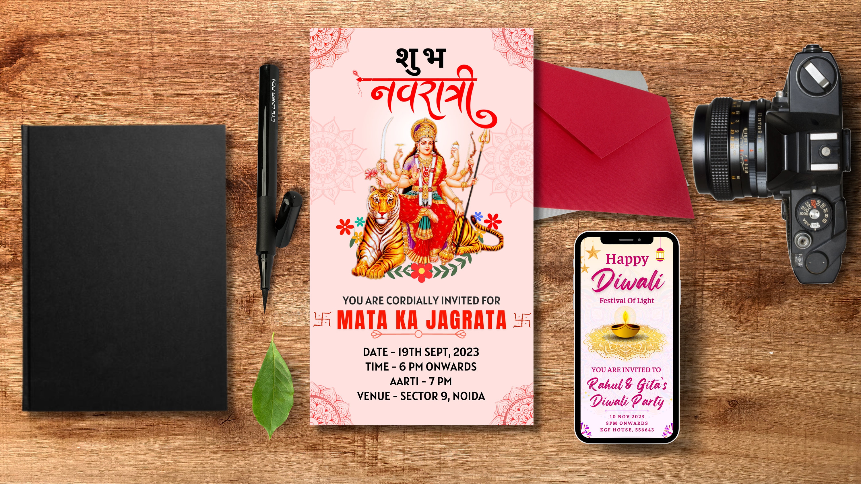 Durga Puja Canva Template, Diwali Invitation Template, Dussehra ...