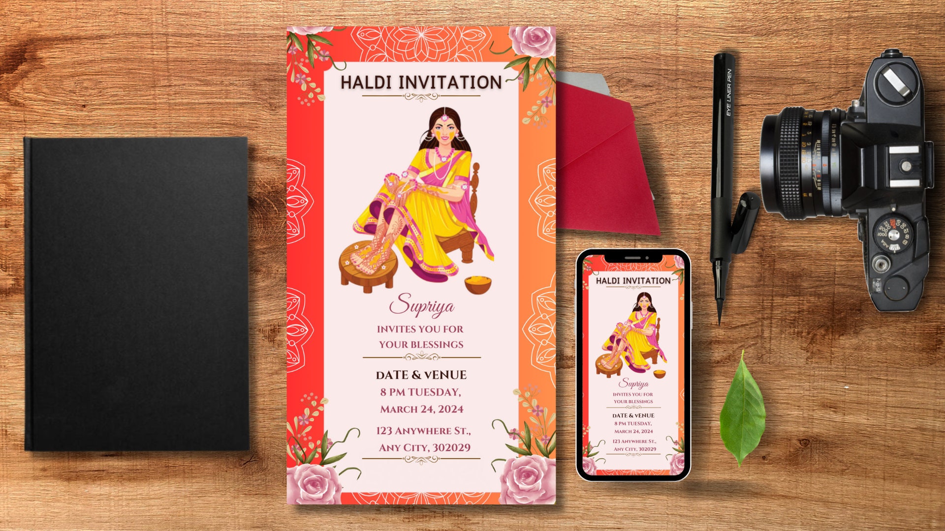 HALDI INVITATION CARD Template Canva, Indian Haldi Invitation Card ...