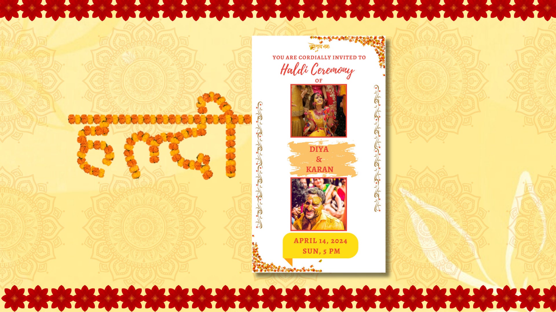 HALDI INVITATION CARD Template, Indian Wedding Invitation, Indian Haldi ...