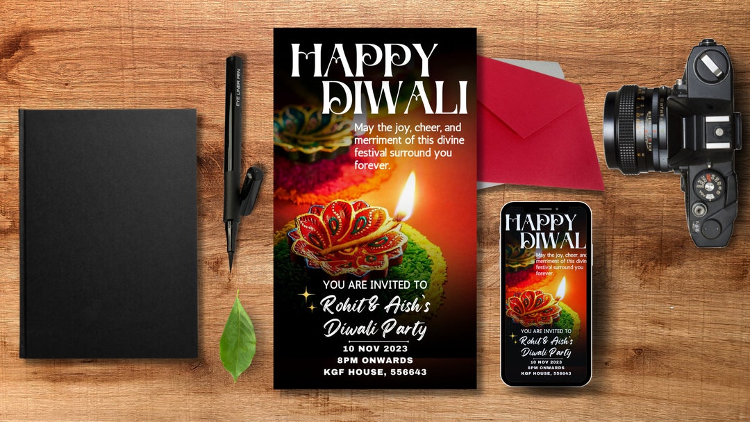 Diwali Invitation, Diwali Greeting Printable, Diwali Digital Invite ...
