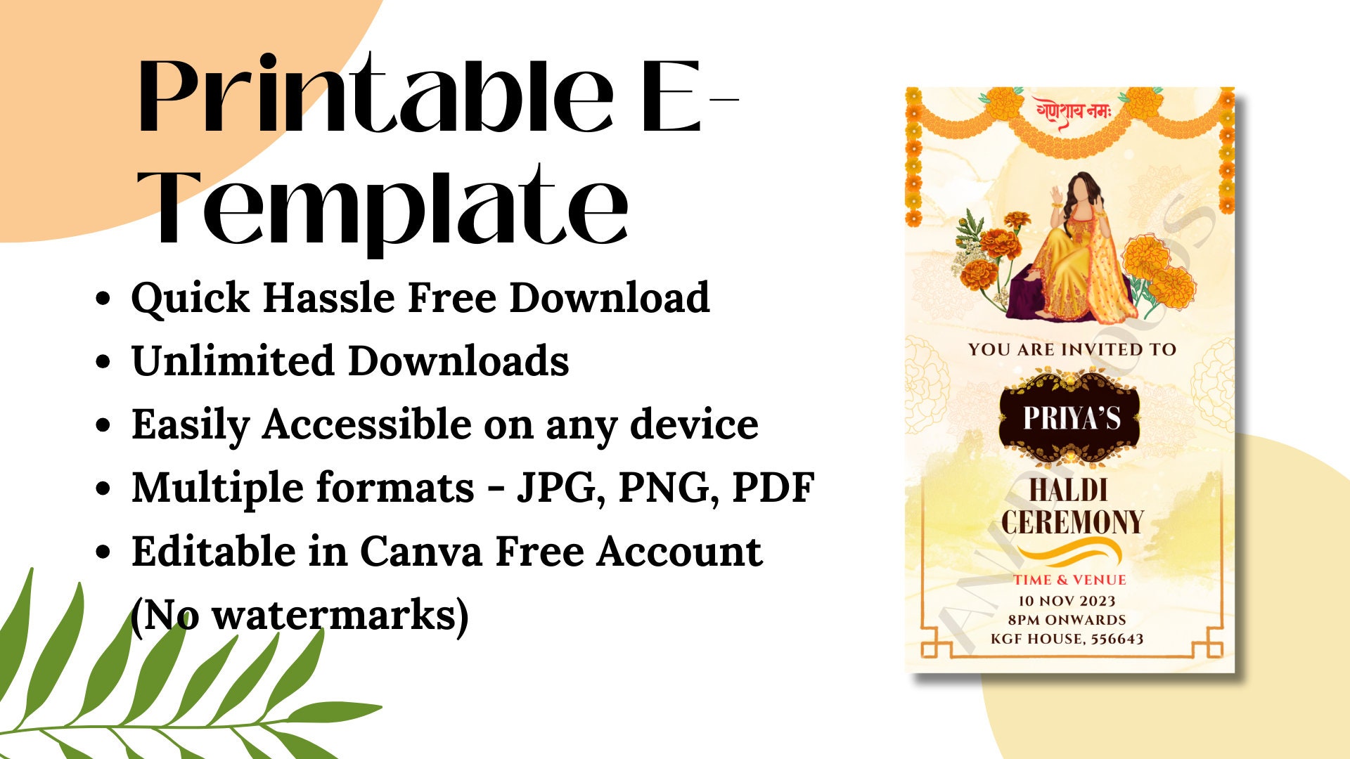 HALDI INVITATION CARD Template Canva Indian Haldi Invitation - Etsy