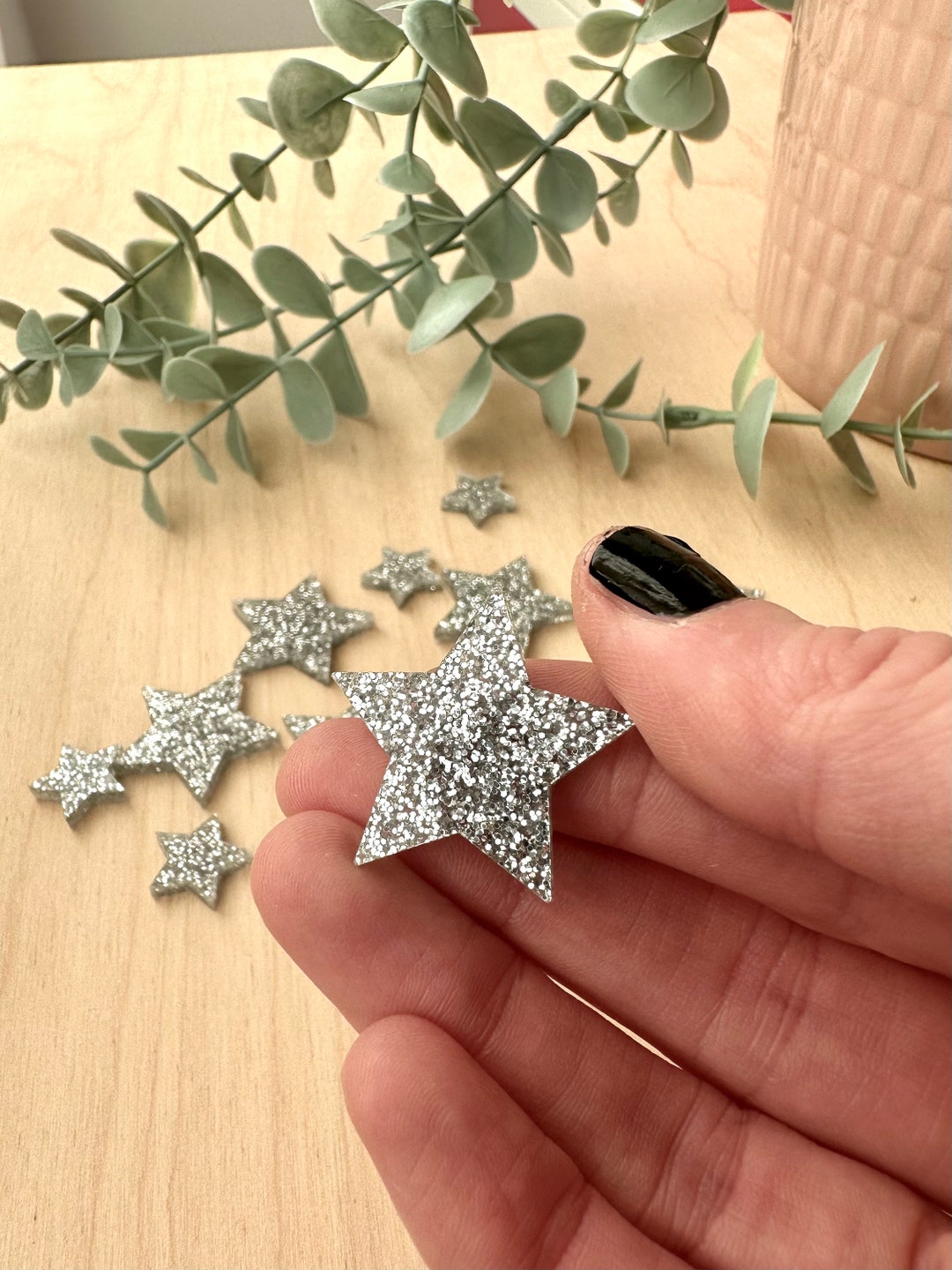 Silver Glitter Acrylic Stars, Craft Embellishment, Sparkly Silver Star ...