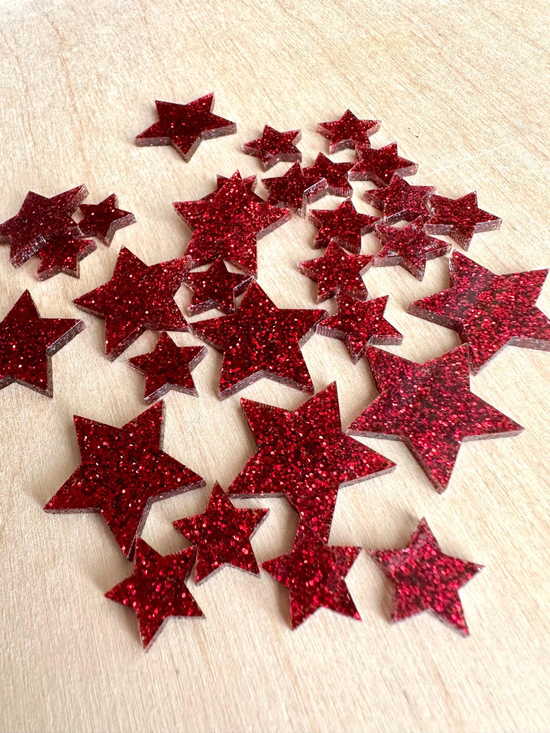 Red Glitter Acrylic Stars, Craft Embellishment, Sparkly Red Star ...