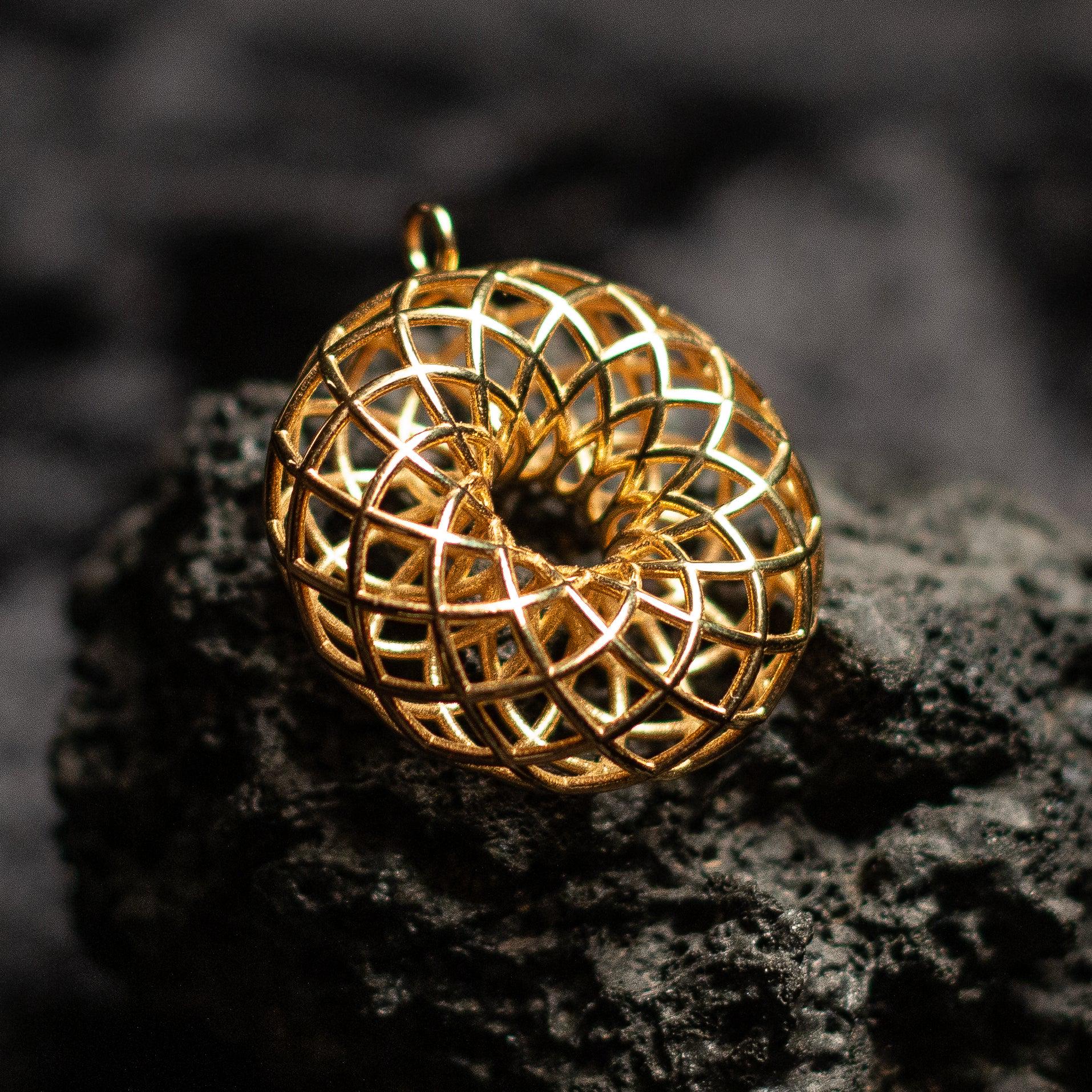 14K Gold Rodin Coil Necklace, Sacred Geometry Torus, Spiritual Jewelry ...