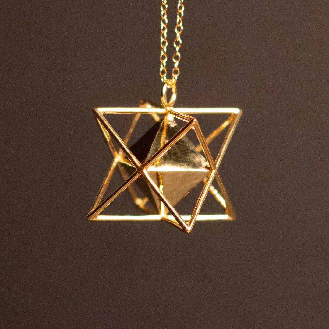 14K Solid Gold Merkaba Octahedron Necklace, Sacred Geometry Jewelry ...