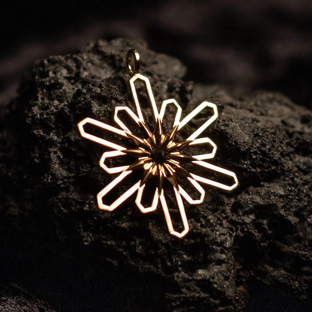 14K Solid Gold Sun Star Dodecagram, 12-pointed Star, Sacred Geometry ...
