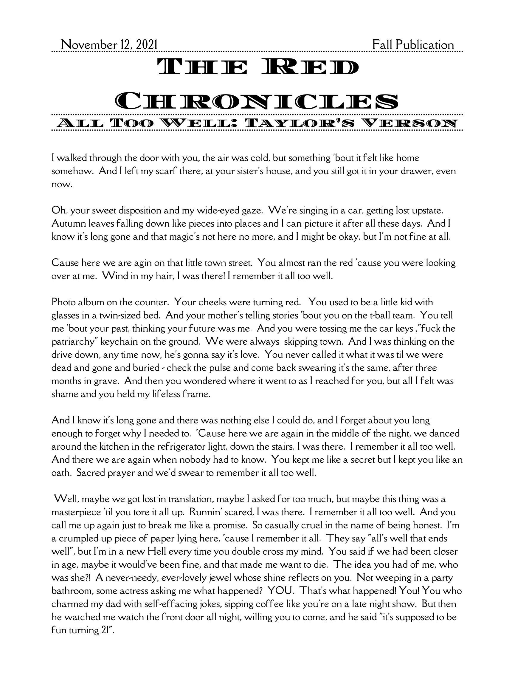 All Too Well 10 Minute Version Lyrics DIGITAL DOWNLOAD - Etsy