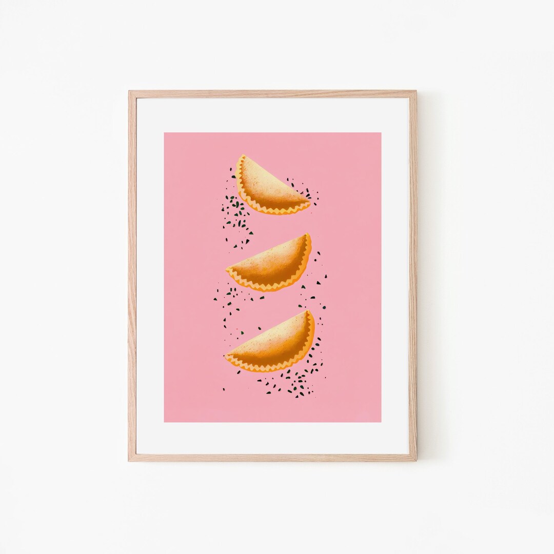 Boho Samosas Pink Empanadas Kitchen Decor Retro Food Poster Kitchen Art ...