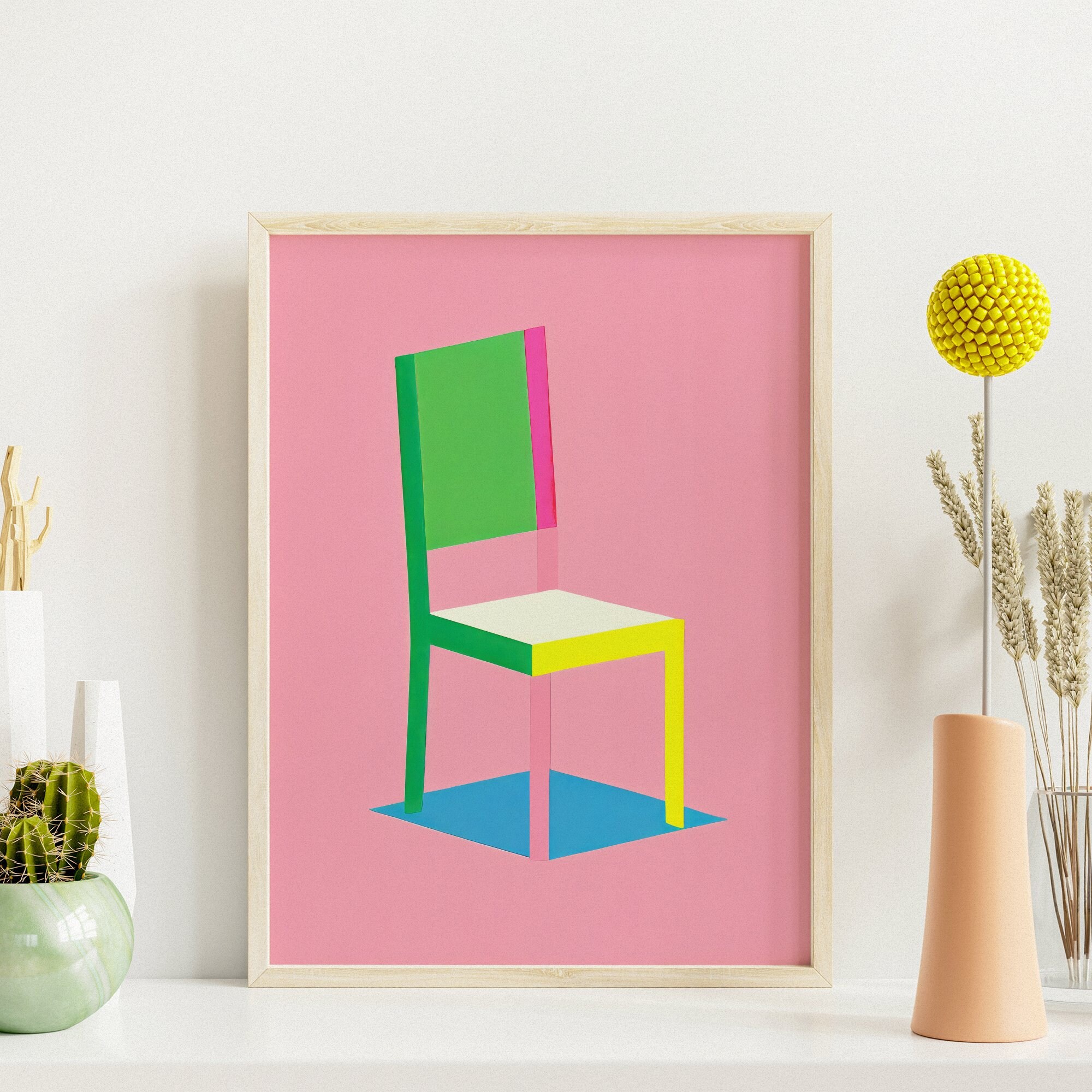 Futuristic Pink Chair Bold Retro Art Print Design Art Vintage Trendy ...