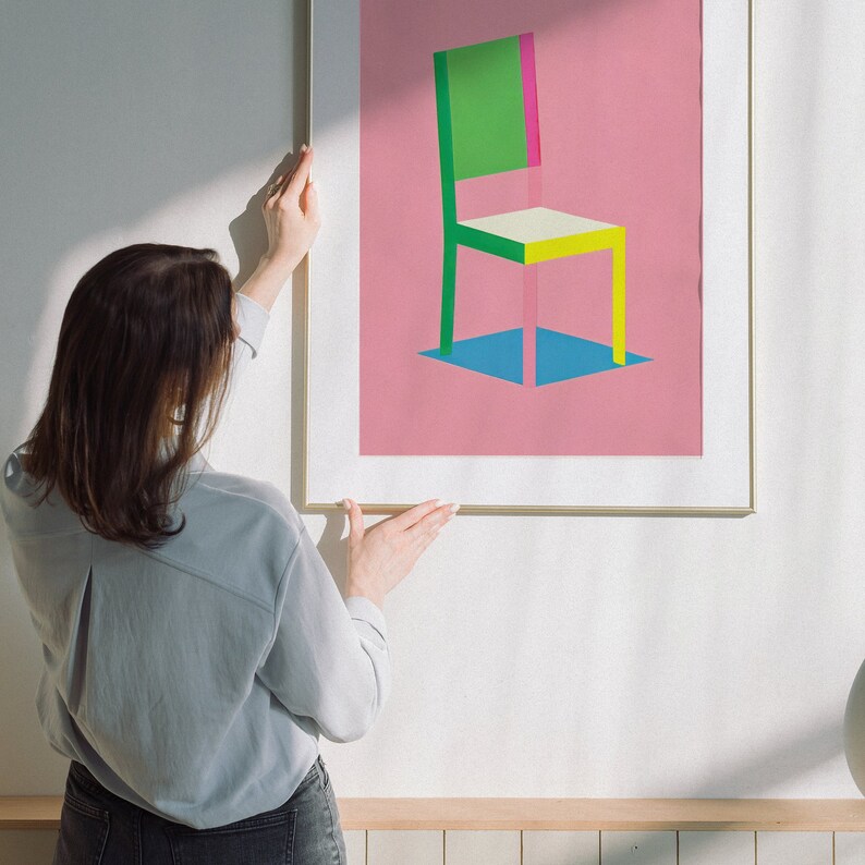 Futuristic Pink Chair Bold Retro Art Print Design Art Vintage Trendy ...