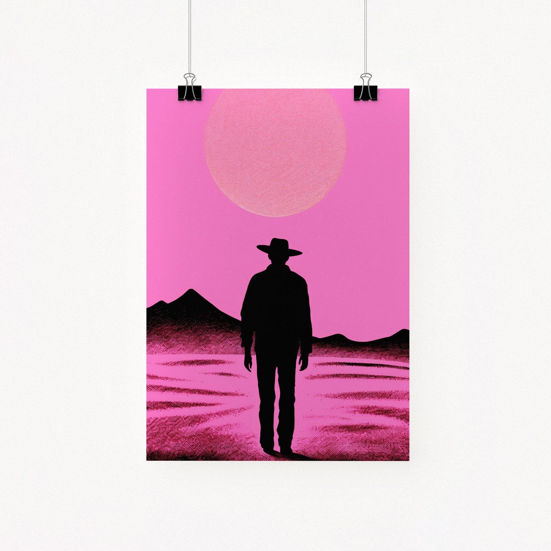 Spaghetti Western Poster, Pink Cowboy Inspiration Art Print, Vintage ...