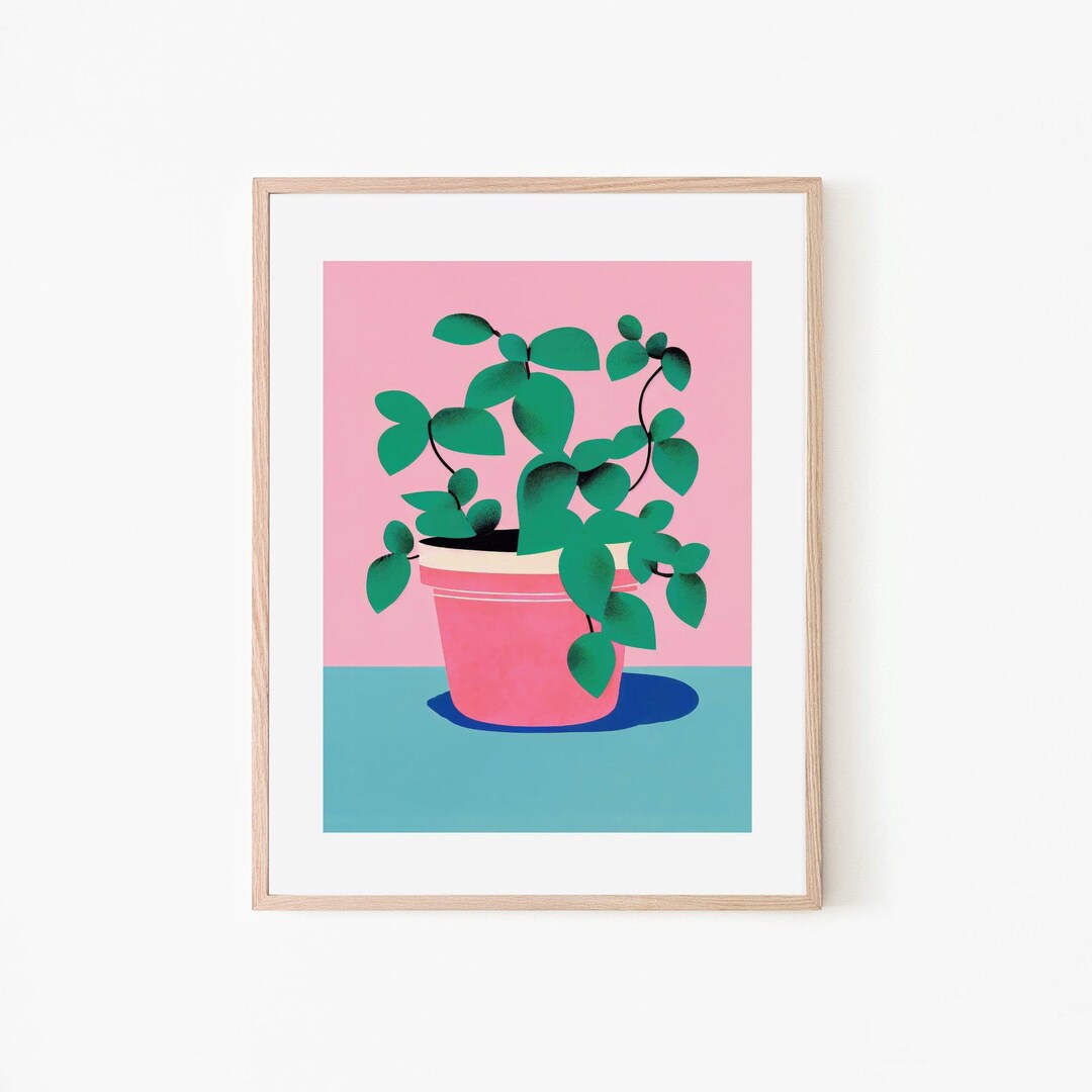 Pink Boho Hoya Plant Whimsical Botanicals Retro Poster Retro Plant Art ...