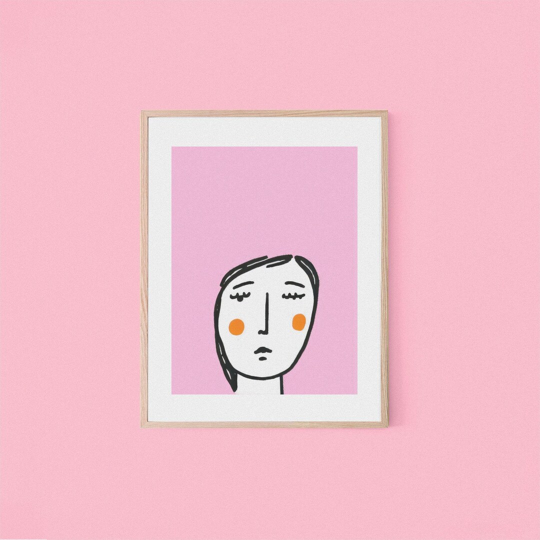 Melancholy Girl Pink Retro Poster Melancholy Wall Art Pink Wall Art ...