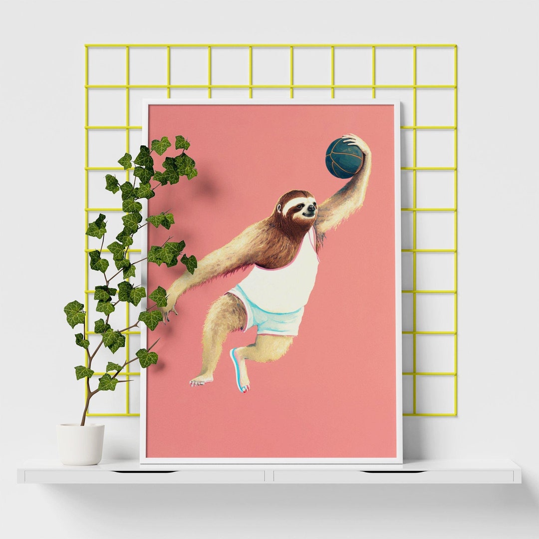 Dunking Sloth Retro Poster Pastel Art Wall Art Funny Home Decor Animal ...