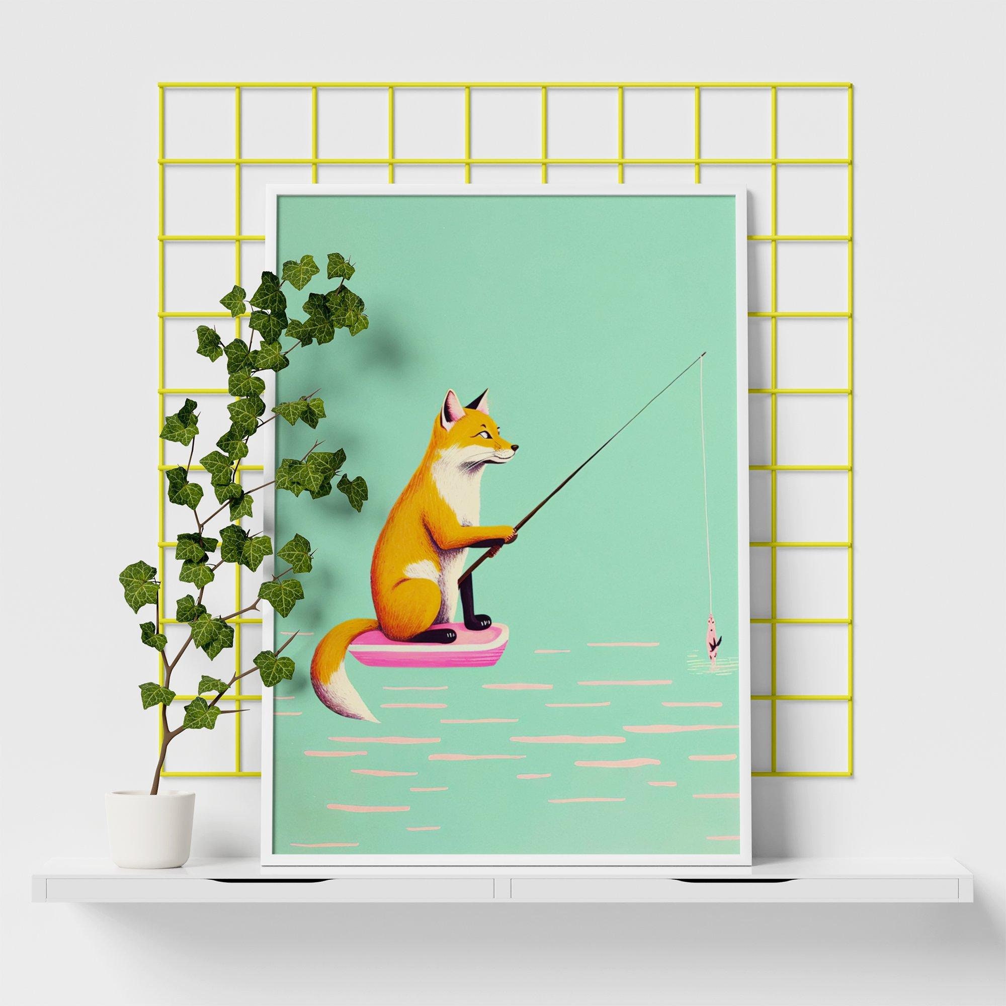 Patient Fox Fisherman Retro Poster Pastel Art Kids Room Wall Art Kids ...
