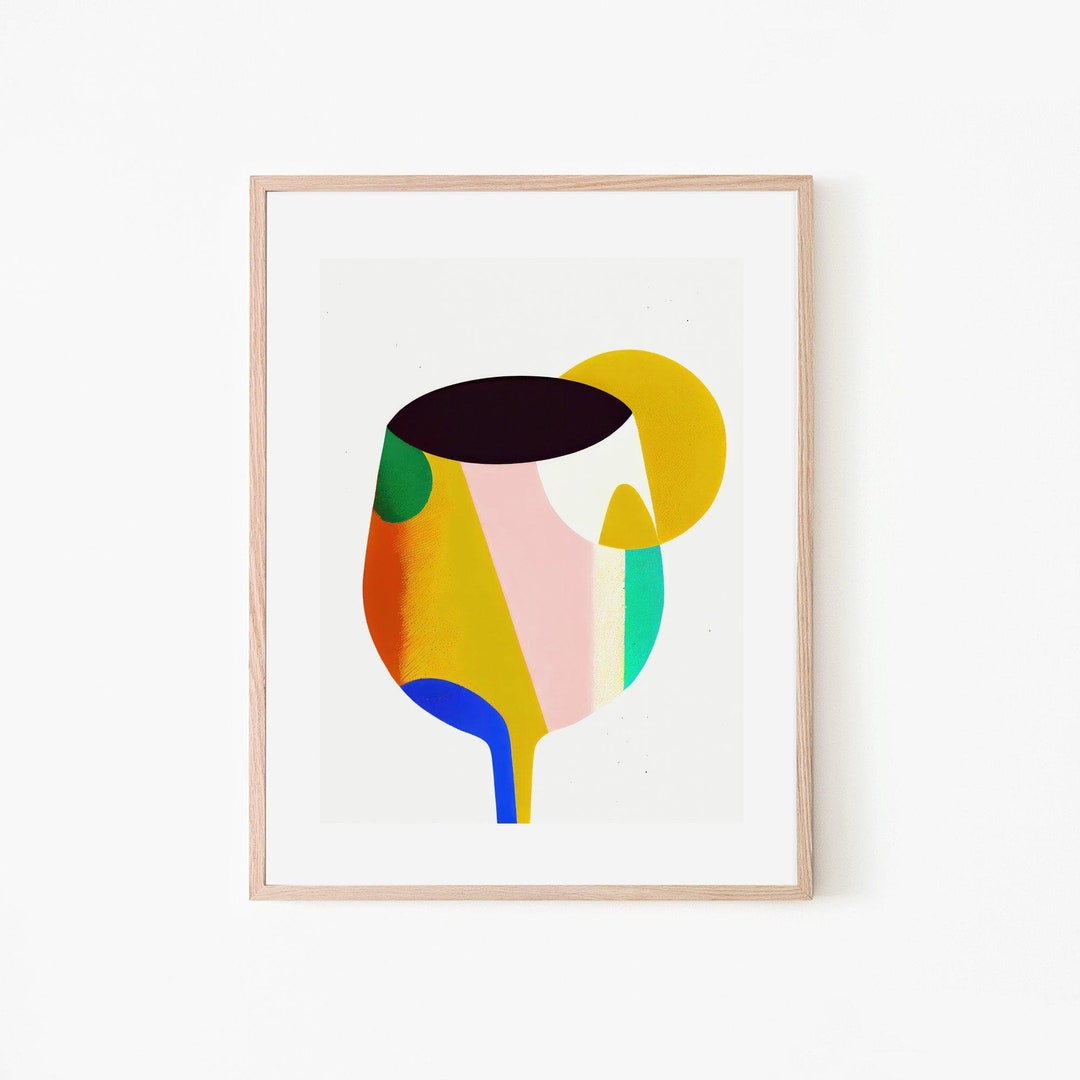 Rainbow Wine Glass Landscape Retro Abstract Alcohol Retro Poster Bar ...