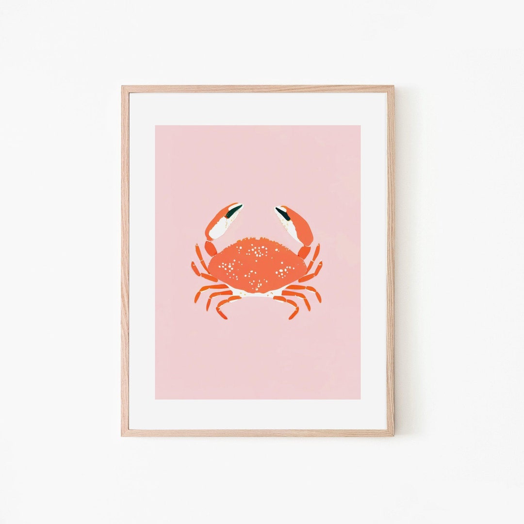 Pink Crab Kitchen Seafood Themed Art Retro Poster Beach House Decor ...