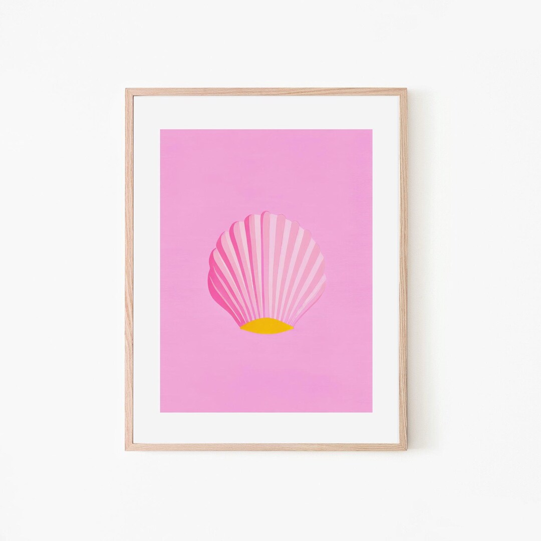 Seashell Pink Beach Minimalism Retro Poster Beach House Decor Pink Art ...