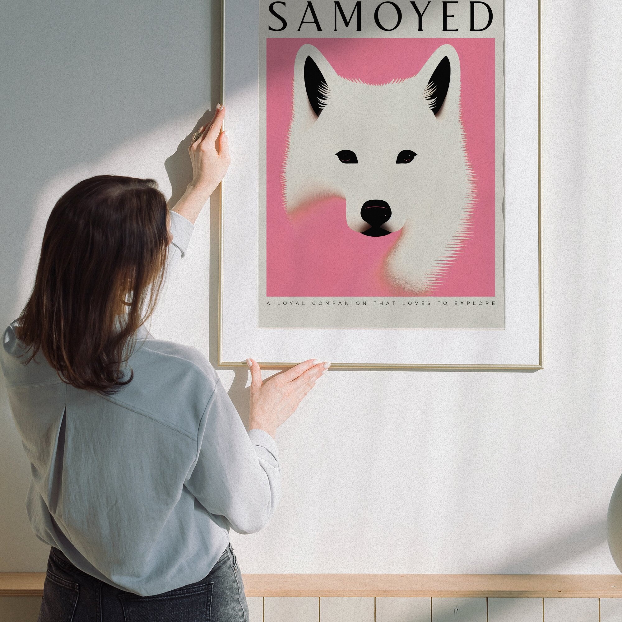 Pink Samoyed Retro Dog Poster Pet Art Vintage Trendy Art Print Dog Poster Vintage Dog Art Print ...