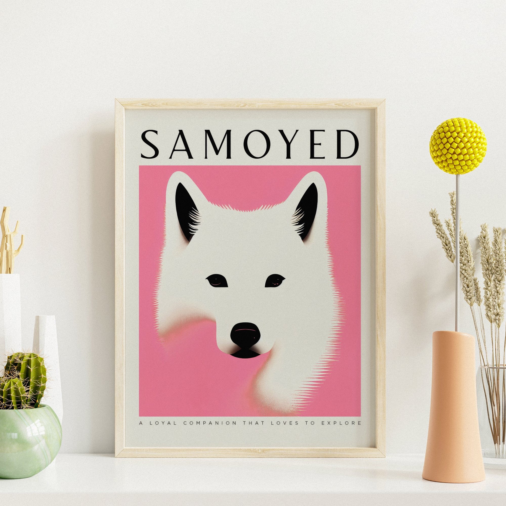 Pink Samoyed Retro Dog Poster Pet Art Vintage Trendy Art Print Dog Poster Vintage Dog Art Print ...