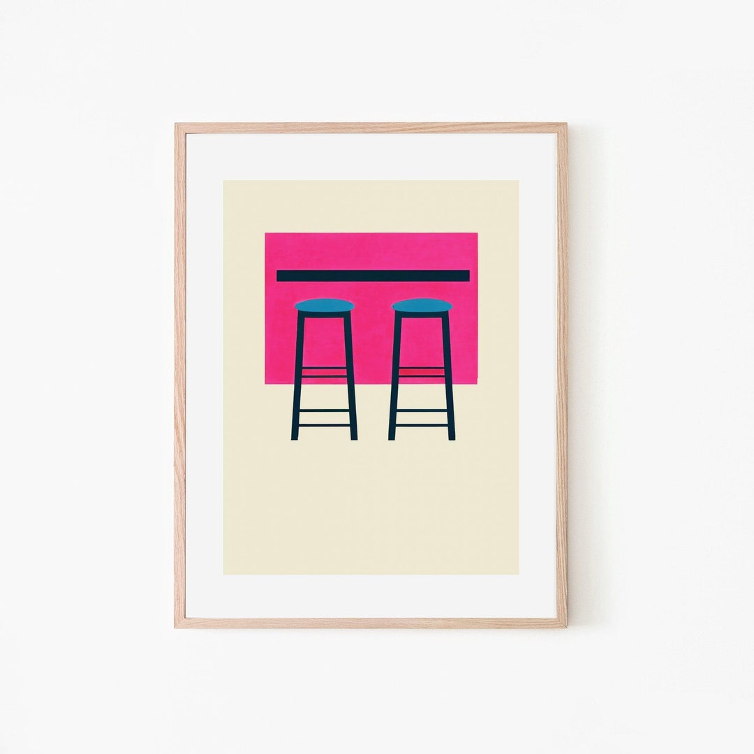 Kitchen Island 90s Bar Stool Scene Retro Poster Bar Stools Kitchen ...