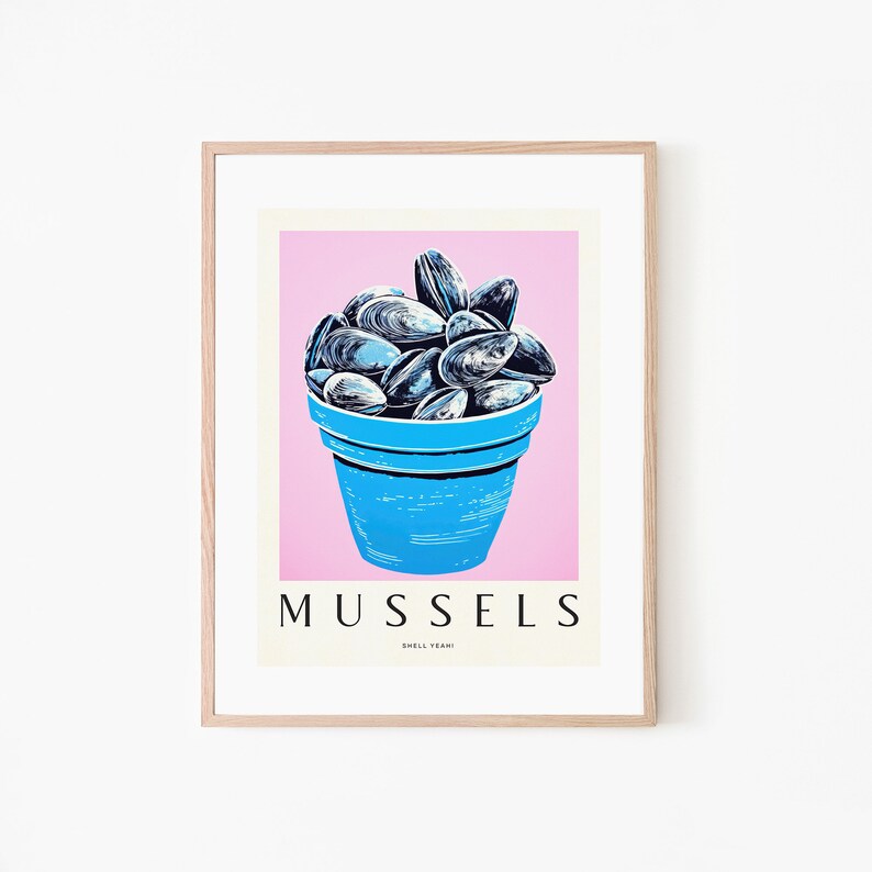 Mussels Retro Art Print, Shell Yeah Humorous Vintage Poster, Sea Life ...